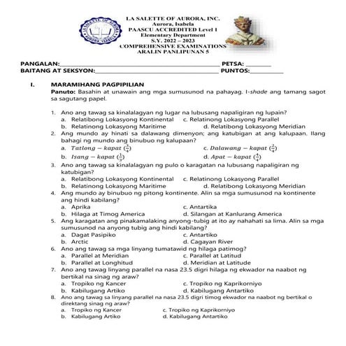 Summative Test Araling Panli 5 Q1w2 Pptx
