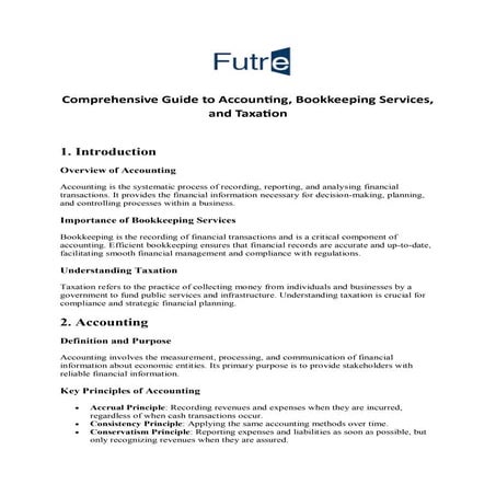 Comprehensive Guide to Accounting, Bookkeeping Services, and Taxation | PDF