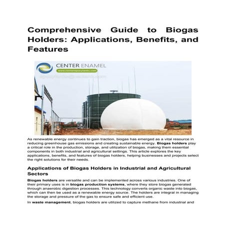 Comprehensive Guide to Biogas Holders_ Applications, Benefits, and ...