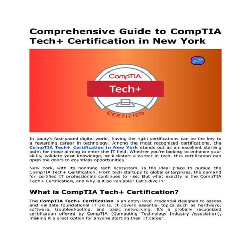 Comprehensive Guide to CompTIA Tech+ Certification in New York.docx