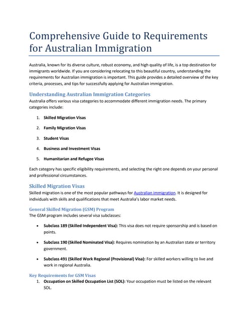 Australia Immigration from UAE: Key Points | PDF