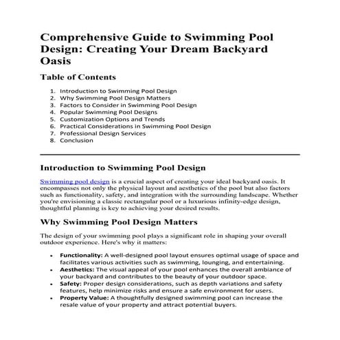 Comprehensive Guide to Swimming Pool Design - Creating Your Dream ...