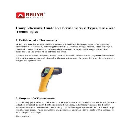 Comprehensive Guide to Thermometers: Types, Uses, and Technologies | PDF