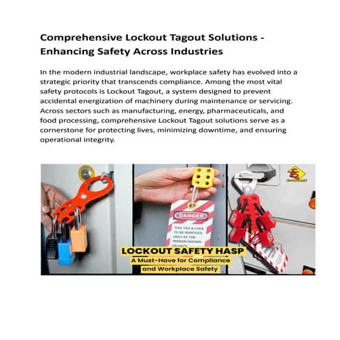 Comprehensive Lockout Tagout Solutions - Enhancing Safety Across Industries | PDF