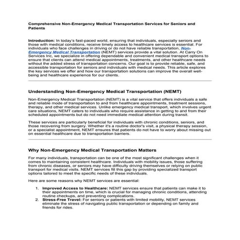 Non Medical Transportation Services for Easy Travel | PDF