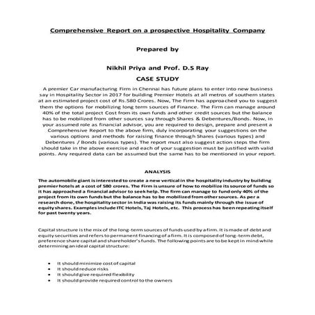 Comprehensive report on a prospective hospitality company | DOCX