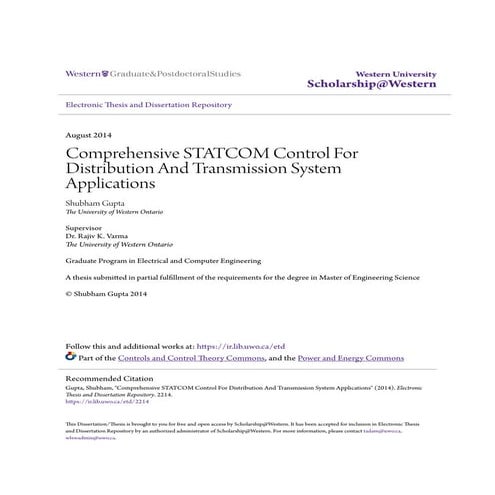 Comprehensive STATCOM Control For Distribution And Transmission System ...