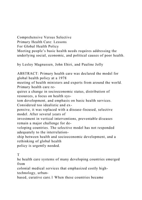 ALMA – ATA DECLARATION FOR PRIMARY HEALTH CARE | PPT