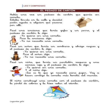 Comprensión lectora EL PEDAZO DE CARTÓN | PDF