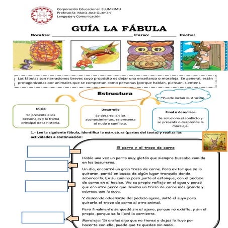 Hoja De Trabajo De Comprensión De Fábulas Pictocuentos Cuentos Con