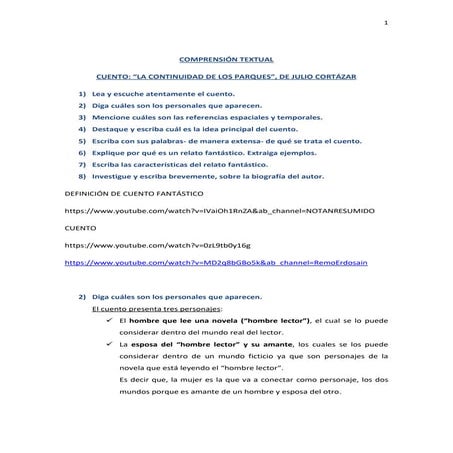 Comprensión textual La continuidad de los parques Kevin Guzmán Malament ...