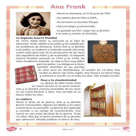 Fichas De Trabajo Del Diario De Ana Frank Librería Morelos | EL