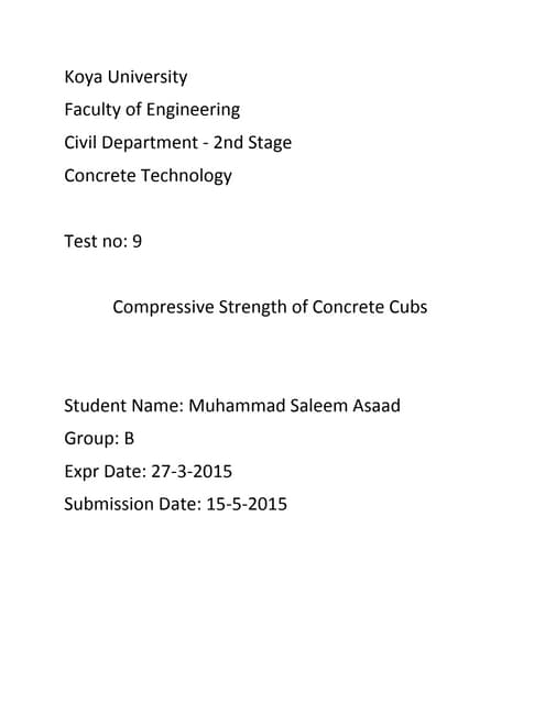 Cube test for compressive strength of concrete | PPTX
