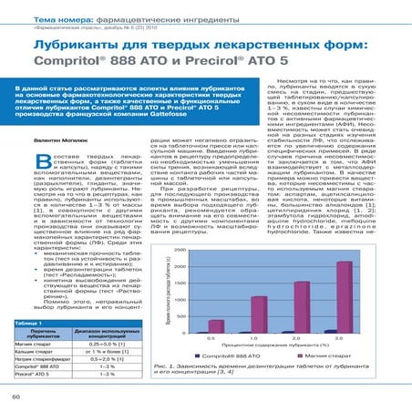 лубриканты для твердых лекарственных форм Compritol 888 ato и precirol ...