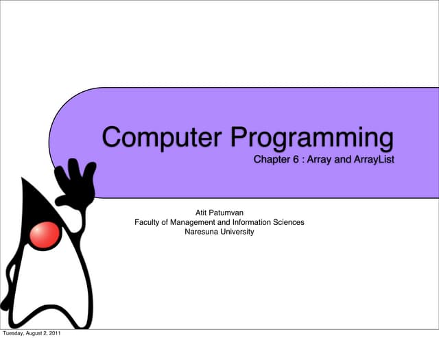 Computer Programming Chapter 6 Array And Arraylist Ppt 9076