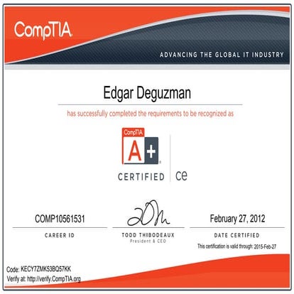 Comp tia a+ ce certificate | PDF | Technology & Computing