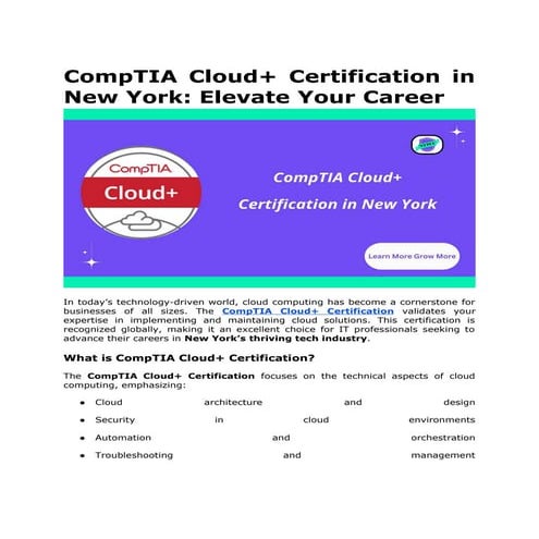 CompTIA Cloud+ Certification in New York_ Elevate Your Career.docx