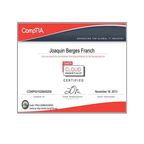 Comp tia cloud essentials certificate | PPT