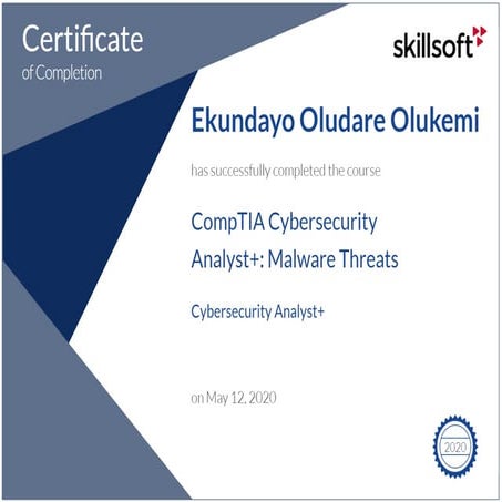Ekundayo Olukemi CompTIA Cybersecurity Analyst+ Cloud Computing Certificate | PDF