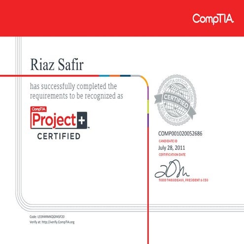 Comp tia project+ certificate | PDF