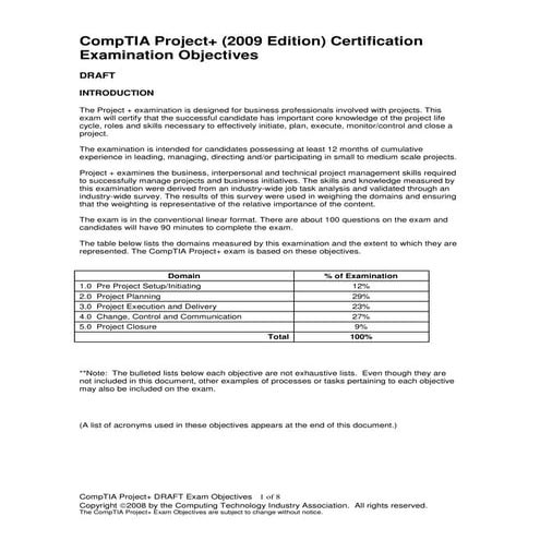 CompTIA Project+ Objectives | PDF