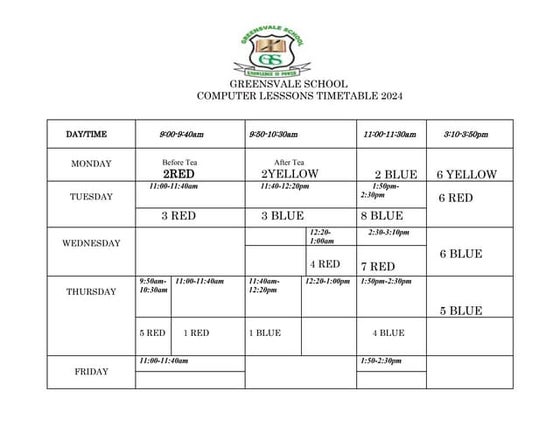 KSL timetable for learners below 15 years | PPT