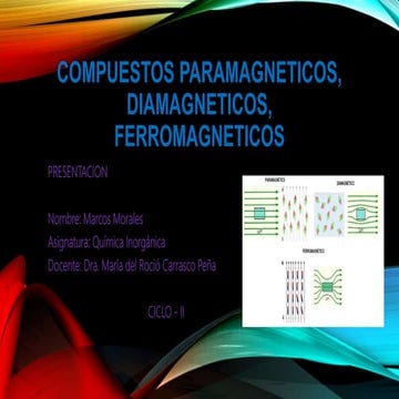 Compuestos paramagneticos, diamagneticos, ferromagneticos | PPT