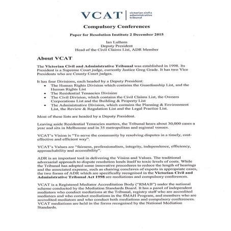 Insight into Compulsory Conferences at the Victorian Civil and ...
