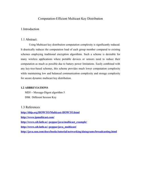 Computation efficient multicast key distribution(synopsis) | PDF Computation efficient multicast key distribution(synopsis) | PDF