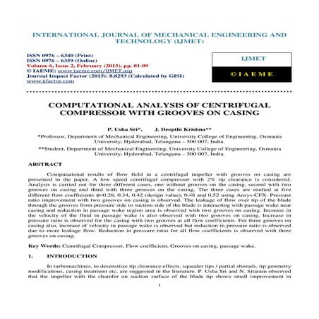 Computational analysis of centrifugal compressor with grooves on casing | PDF