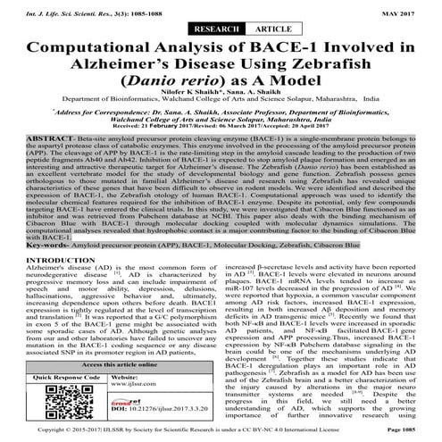 Computational Analysis of BACE-1 Involved in Alzheimer’s Disease Using ...