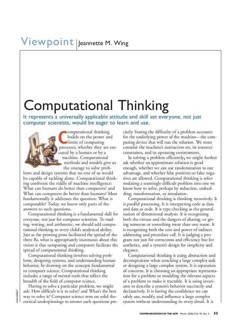 Computational thinking jeannette m. wing
