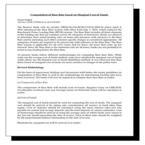 Computation of base rate based on marginal cost of funds methodology | PDF