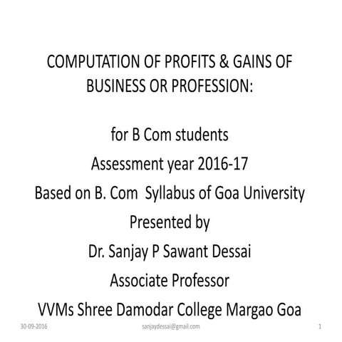 Computation of profits & gains of business or profession | PPTX