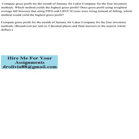 Compute gross profit for the month of January for Laker Company for t.pdf