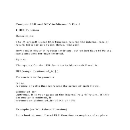 Compute IRR and NPV in Microsoft Excel 1.IRR Function .docx