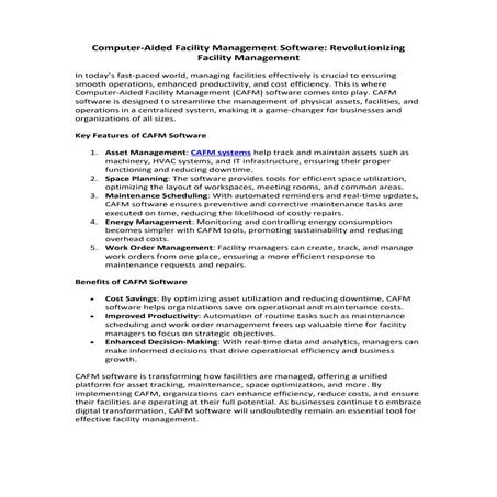 Revolutionizing Facility Management with CAFM Software | PDF