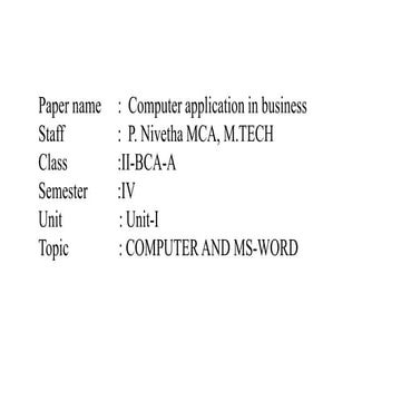 Computer and ms word | PPTX