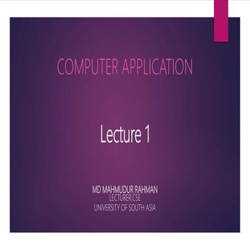 Computer Application Lecture 01 Ppt