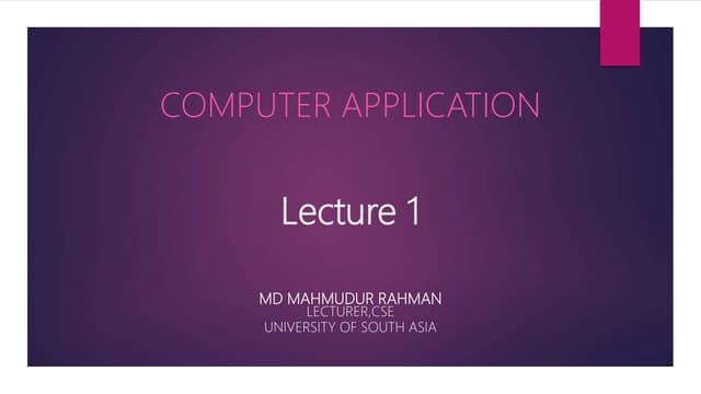 Computer Application Lecture 01 Ppt