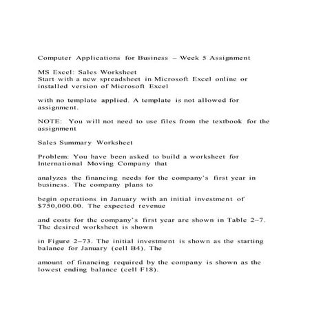 Computer Applications for Business – Week 5 Assignment MS | DOCX