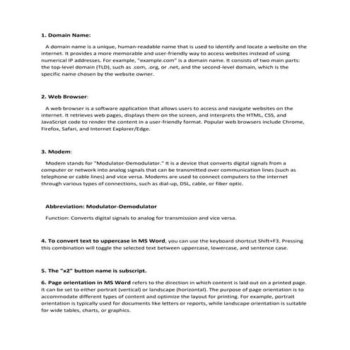 Computer Application Subject, Questions Answers.docx | Computer Networking | Computing