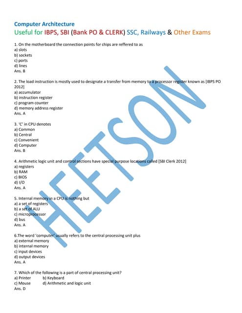 CPU MCQ (Computer Microprocessor Question) | PDF