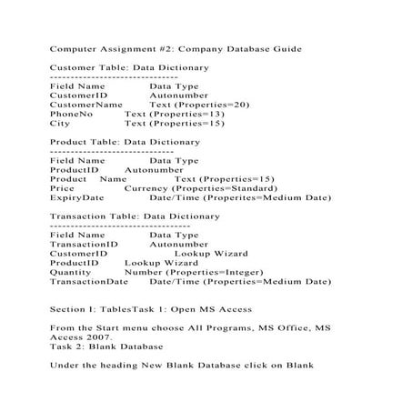 Computer Assignment #2 Company Database GuideCustomer Table Da.docx | Databases | Computer ...