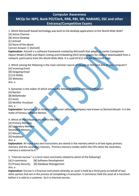 Computer Fundamental MCQ Most Important Question | PDF