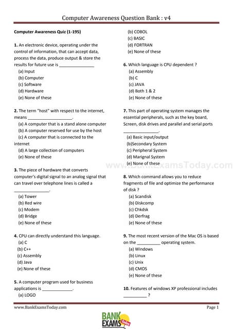 CXC CSEC Information Technology Multiple Choice Questions | PDF