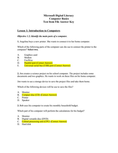 Beginning computer basics exercise | PDF