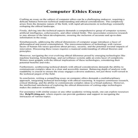 Computer Ethics Essay. Mercer County Community College | PDF