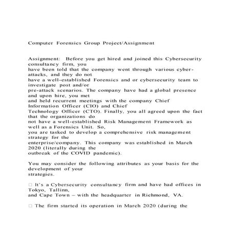 Computer Forensics Group ProjectAssignment Assignment | DOCX