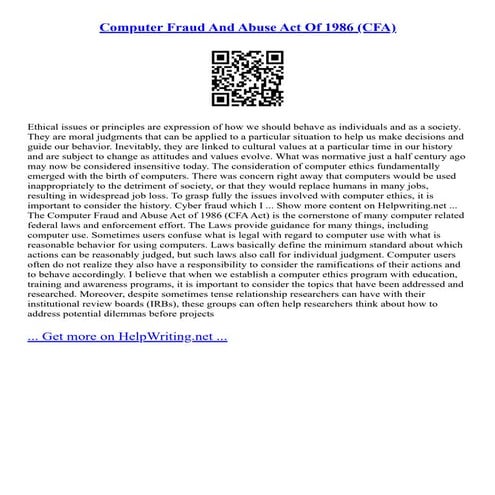 Computer Fraud And Abuse Act Of 1986 (CFA) | PDF